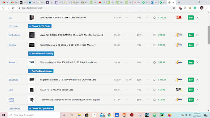 Pc parts picker list for your needs and budget by Cruz8090 | Fiverr