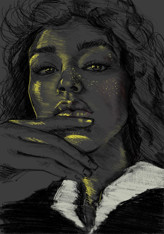 Portrait in heighten drawing by Rayhte | Fiverr