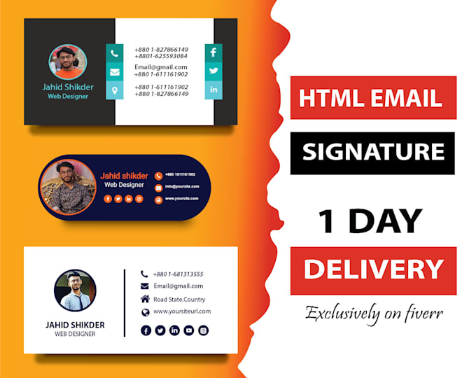 Design a modern, beautiful clickable html email signature by Jahid ...