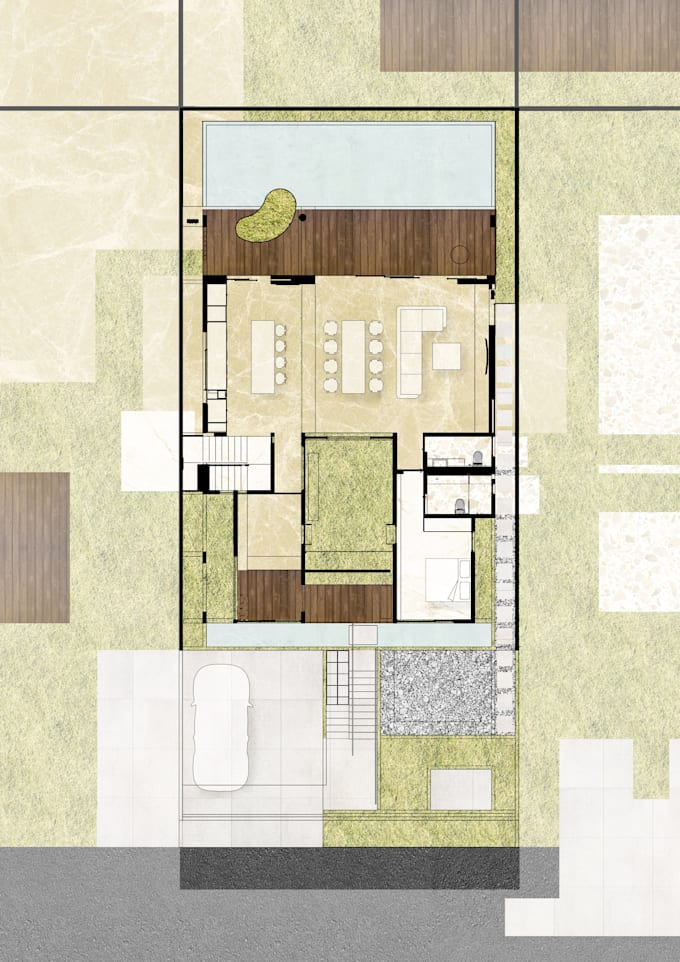 Render plans, section, elevation with collage style by Alstontheodorus ...