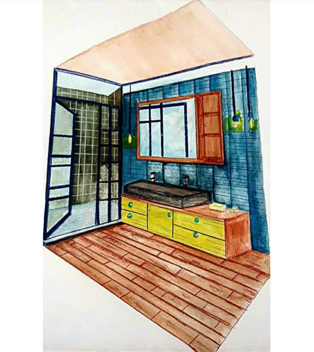 Draw and sketch of perspective interior drawing by Minahilnoman | Fiverr