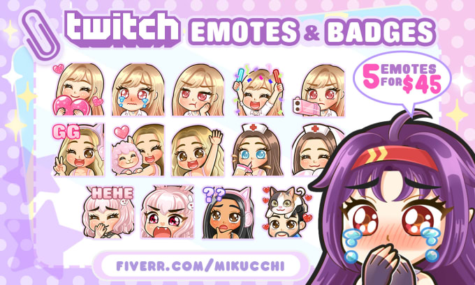 Draw Cute Custom Emotes Sub Badges Stickers For Twitch Discord Kick