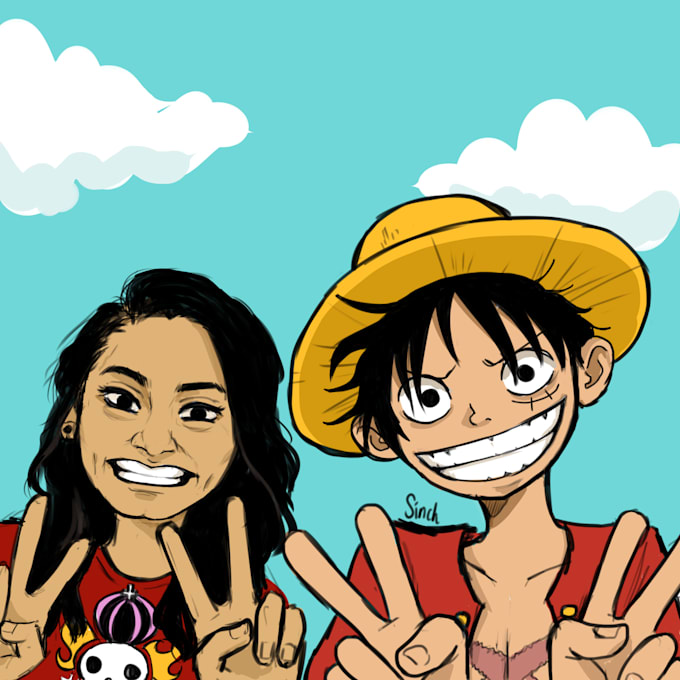 Draw a fan art featuring you and a character of choice by Pikaseru | Fiverr
