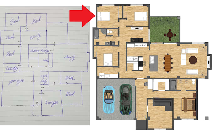 Convert your hand sketch idea to an engineered floor plan in autocad ...