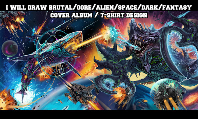 Draw death metal alien monster gore dark t shirt cover album by ...