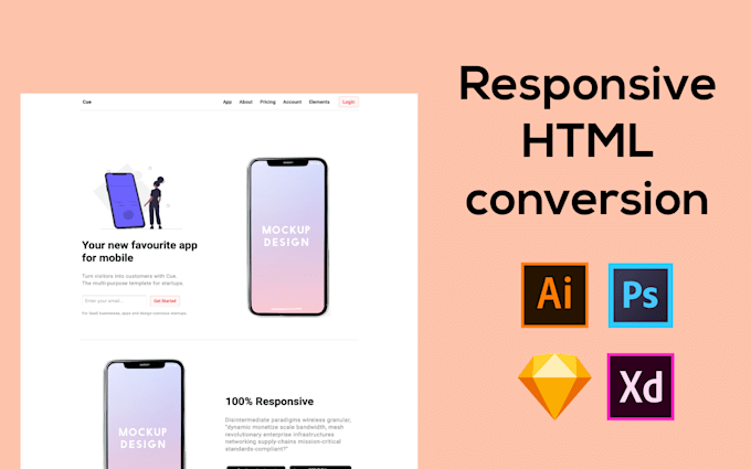 Convert psd, sketch, xd to responsive html by Nathanjaarnold | Fiverr