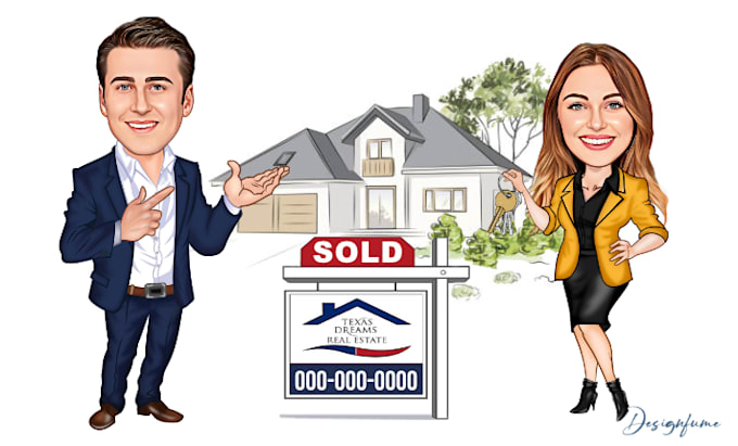 Provide best real estate cartoon caricature services by Designfume | Fiverr