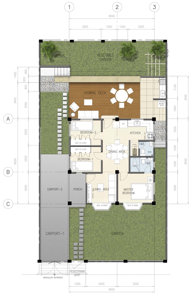 Draw floor plans in autocad and color rendered with adobe photoshop by ...