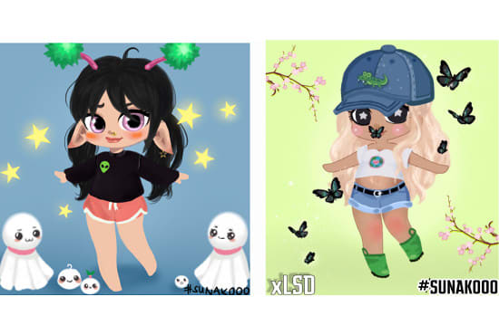 Do chibis, anime, semirealistic art by Sunakooo_ | Fiverr