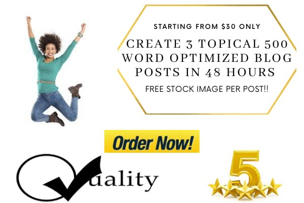 Create 3 topical 500 word optimized blog posts with pics by ...