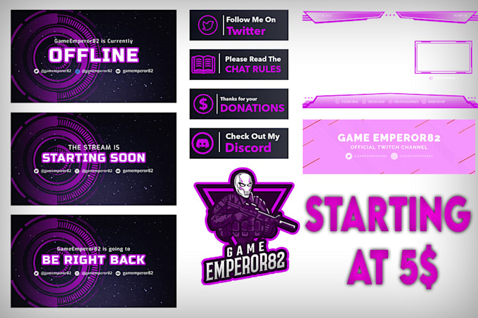 Make a stream package with an overlay, panels, banners, logo by ...