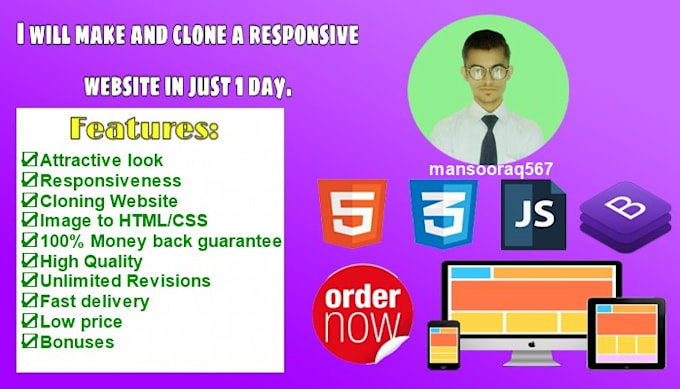 Design clone responsive website in html css bootstrap by Mansooraq567 ...