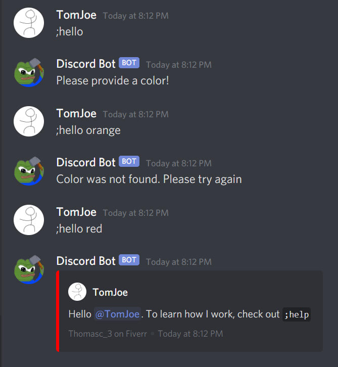 Create a custom discord bot for you with node js by Thomasc_3 | Fiverr
