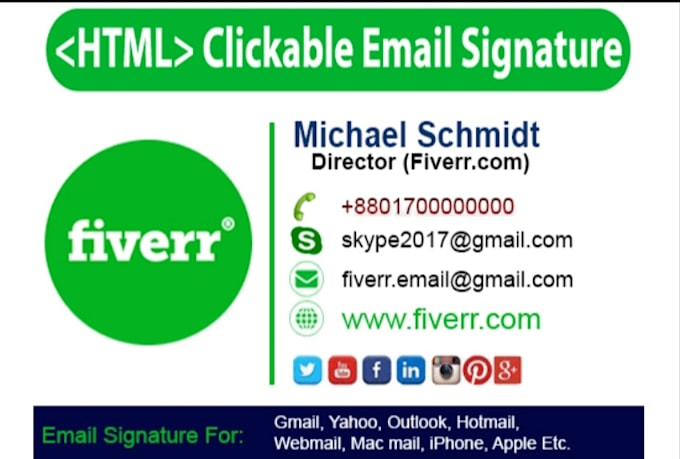 Design a clickable html email signature by Nikhil7803 | Fiverr