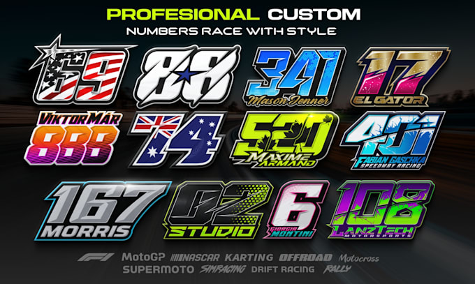 Create racing number, f1, karting, nascar, rally, motocross, offroad ...
