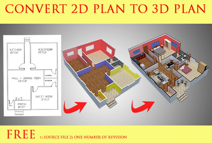 Convert your 2d floor plan to 3d floor plan by Arnab_saikia | Fiverr