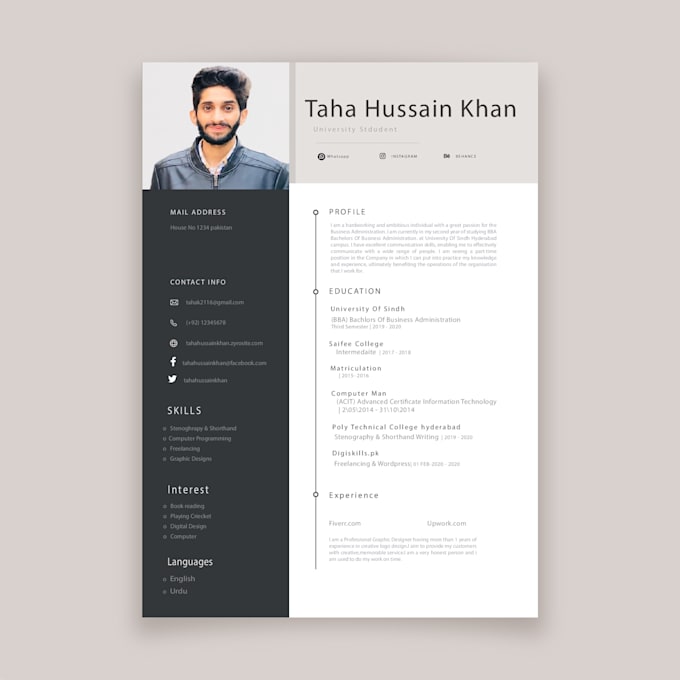 Send you microsoft word resume template design by Tahahussainwork | Fiverr