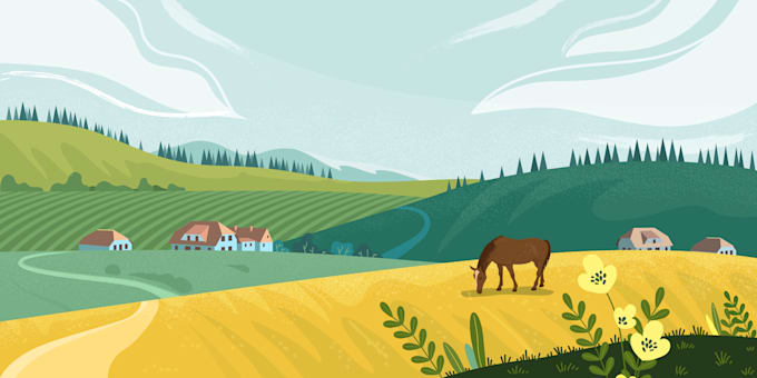 Draw a flat vector landscape illustration by Holovei | Fiverr