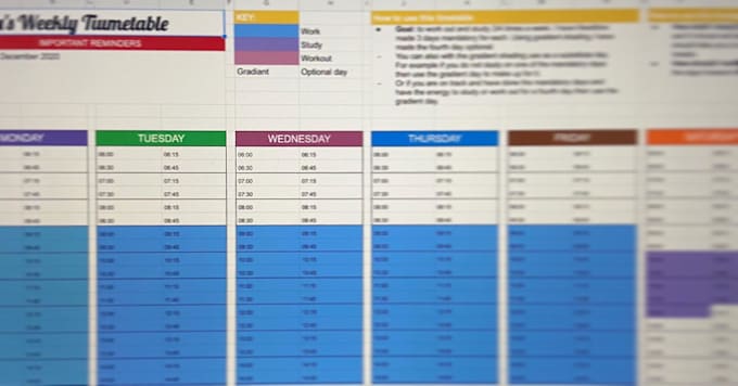Create a personal timetable by Leiannesaleh | Fiverr