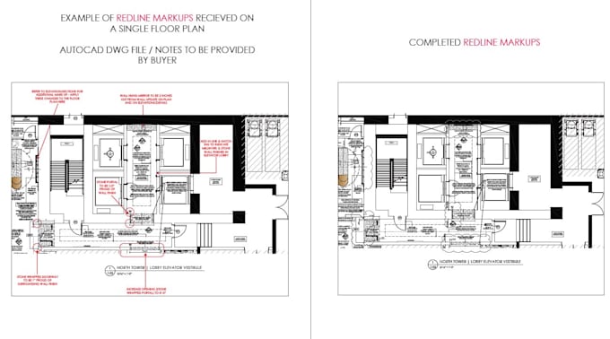 Complete red line interior design mark ups by Meganamyl | Fiverr
