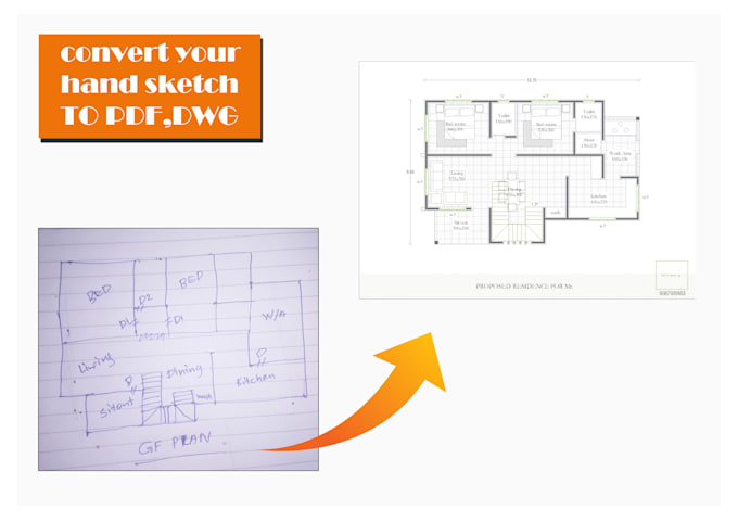 Convert freehand plan drawing to autocad by Livespot822 | Fiverr