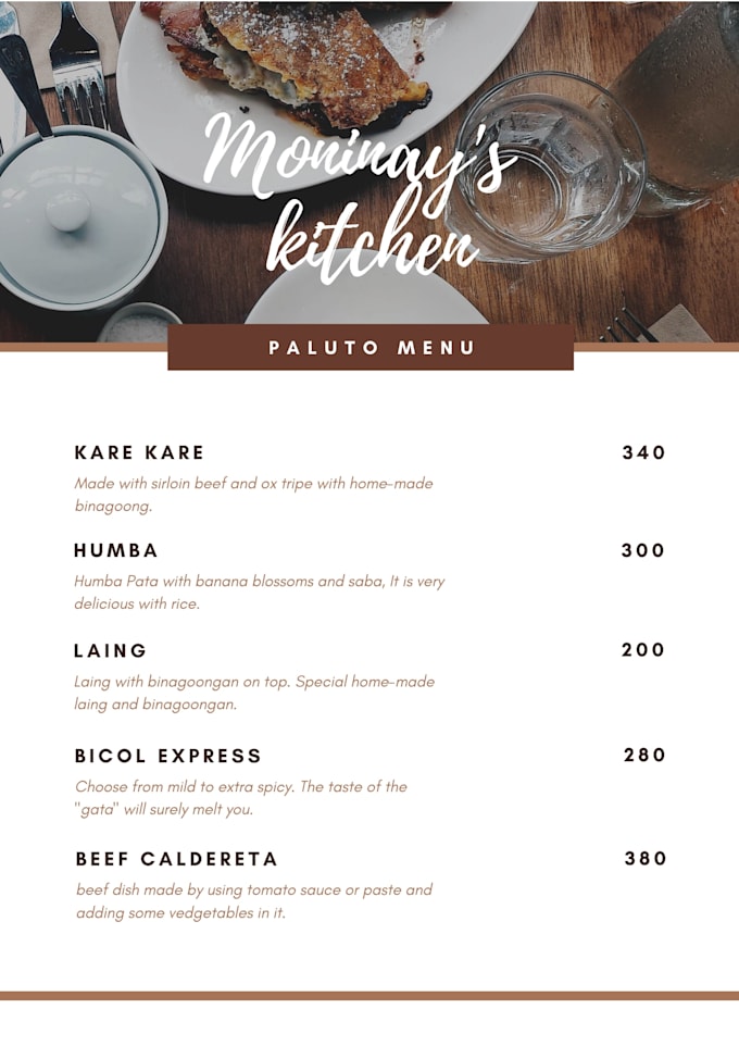 Create your desired menu deisgn by Euphoriajeon | Fiverr