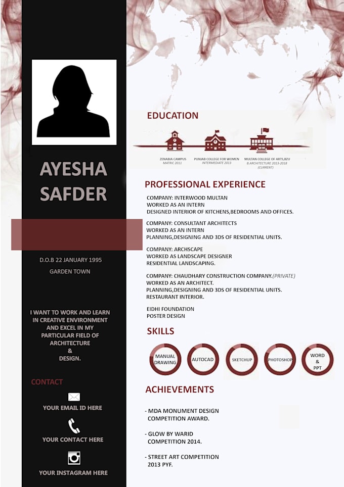 Create a well designed resume for you by Ayeshasafder | Fiverr