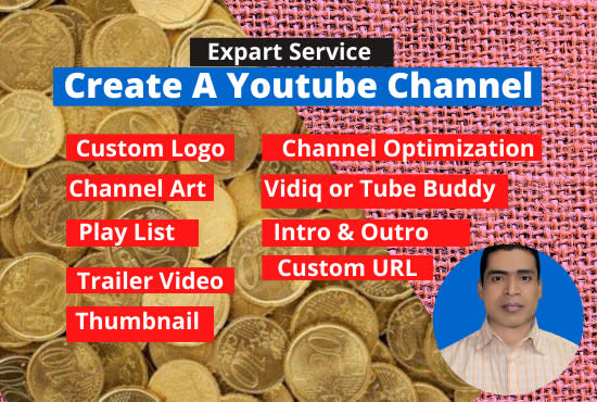 Create youtube channel setup and desing with logo art intro outro ...