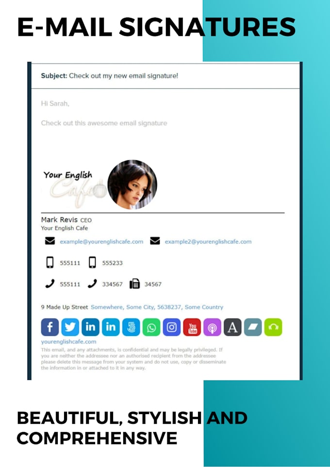 Design a clickable html email signature by Yourenglishcafe | Fiverr
