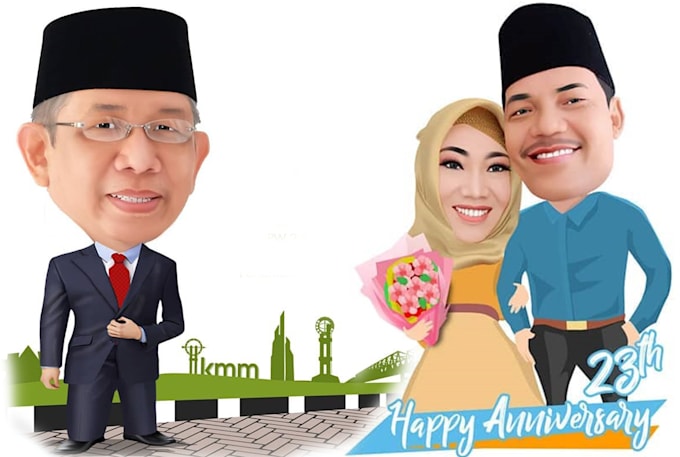 Draw funny cartoon caricature or cute bobbleheads for you by Kaharsan ...