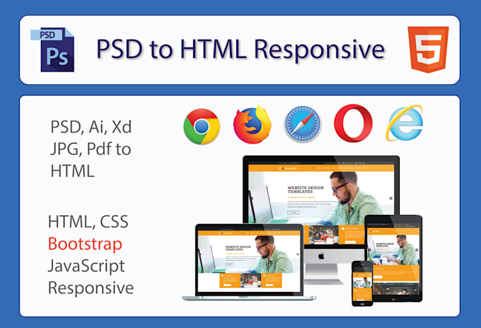 Convert psd, sketch, xd, jpg to html responsive bootstrap 4 by Studio_4u | Fiverr