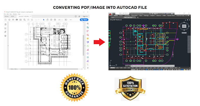 Draw your pdf, hand drawing or sketch, to autocad file by ...