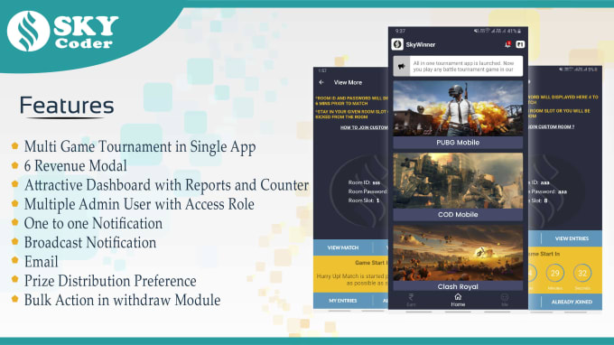 Create tournament app with admin panel like bgmi, pubg, cod, free fire, ludo by Ar_in_fo_so_ft ...