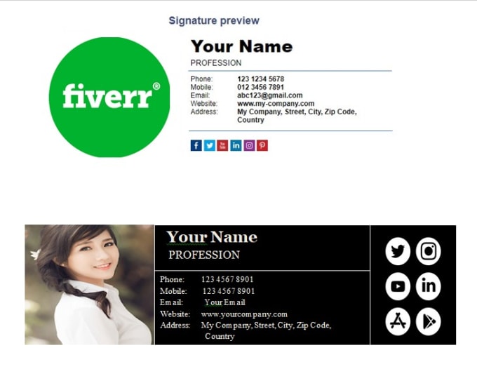 Make modernclickable email signature with social media icons by ...
