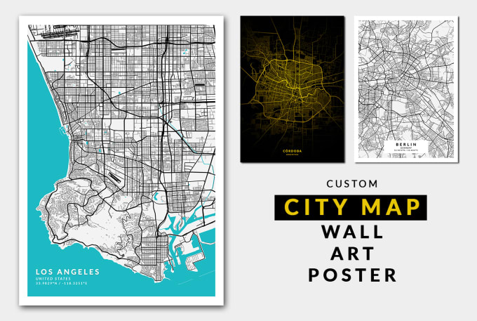 Design city map printable poster wall art by Muchammadtoyyib | Fiverr