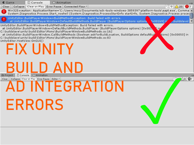 Fix unity build errors and or ad errors by Nemdeveloperguy | Fiverr