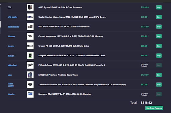 Make you a pcpartpicker list by Hahabmwgobrrrrr | Fiverr