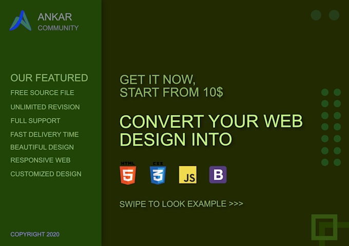 Convert your web design into html, css, and bootstrap by Ankaridn | Fiverr