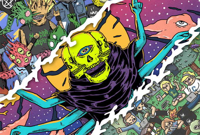 Illustrate psychedelic, trippy, stoner, monsters, creepy, lowbrow art ...