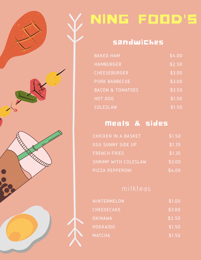 Make you an outstanding and cute menus by Nestivan19 | Fiverr
