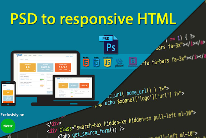 Convert psd, sketch, image to html using bootstrap responsive design by Ranamasud52 | Fiverr