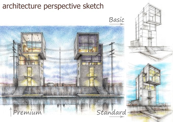 Draw a perspective sketch of architectural projects by Matteonigro | Fiverr