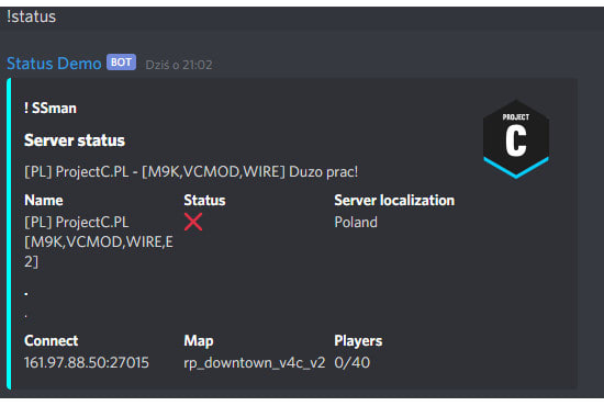 Make discord game server status bot by Bartek0429 | Fiverr