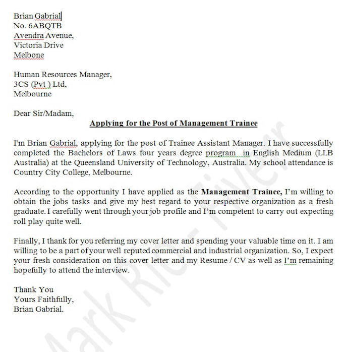 Write your official cover letter in professional format by ...