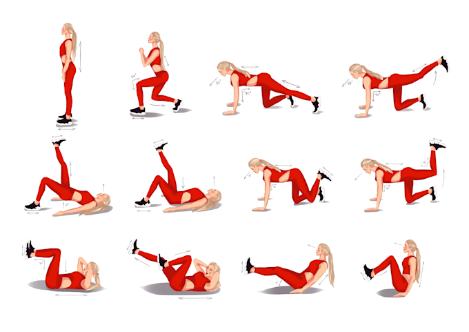 Draw exercise, workout, yoga, medical illustration in sketch or flat ...