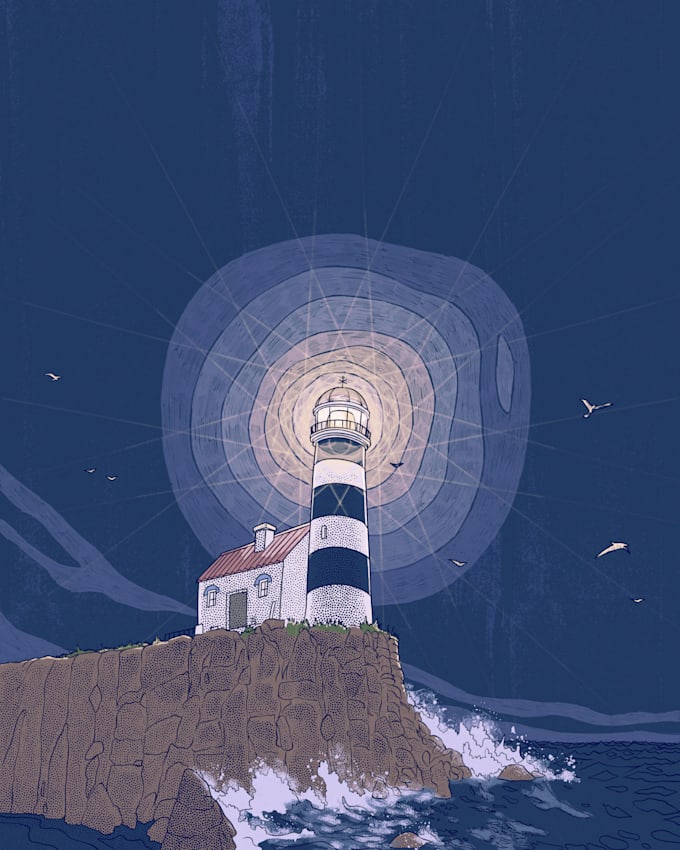 Illustration inspired by paco rocas lighthouse by Jontxurontxu | Fiverr