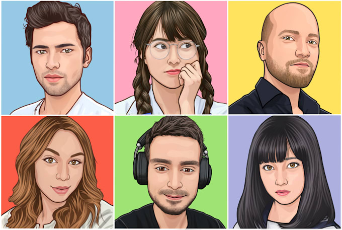 Draw realistic cartoon portrait headshot avatar from a photo by ...