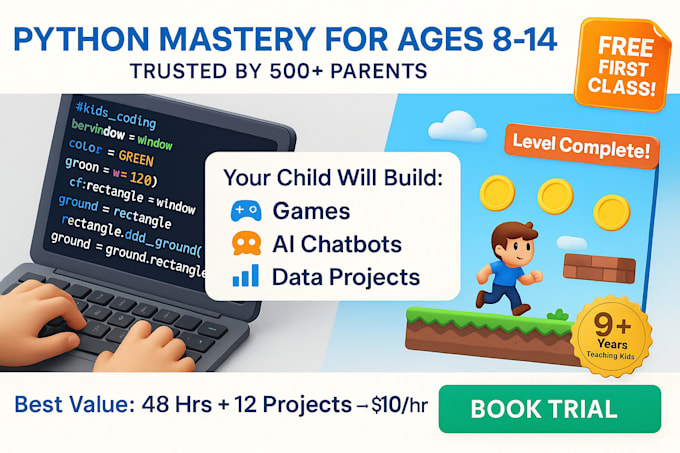Python programming for kids l game dev and ai by Kavyagoel12 | Fiverr