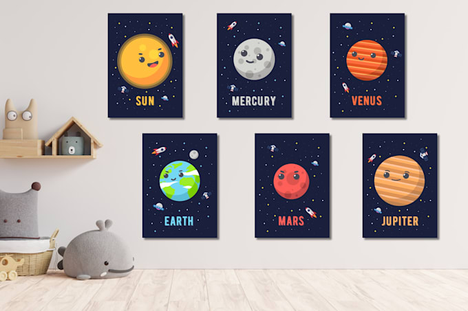 Send 10 cute planet poster designs for kids ready for print by ...