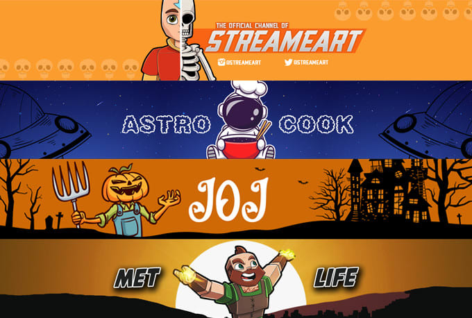 Create custom cartoon banner for youtube twitch or mixer by ...